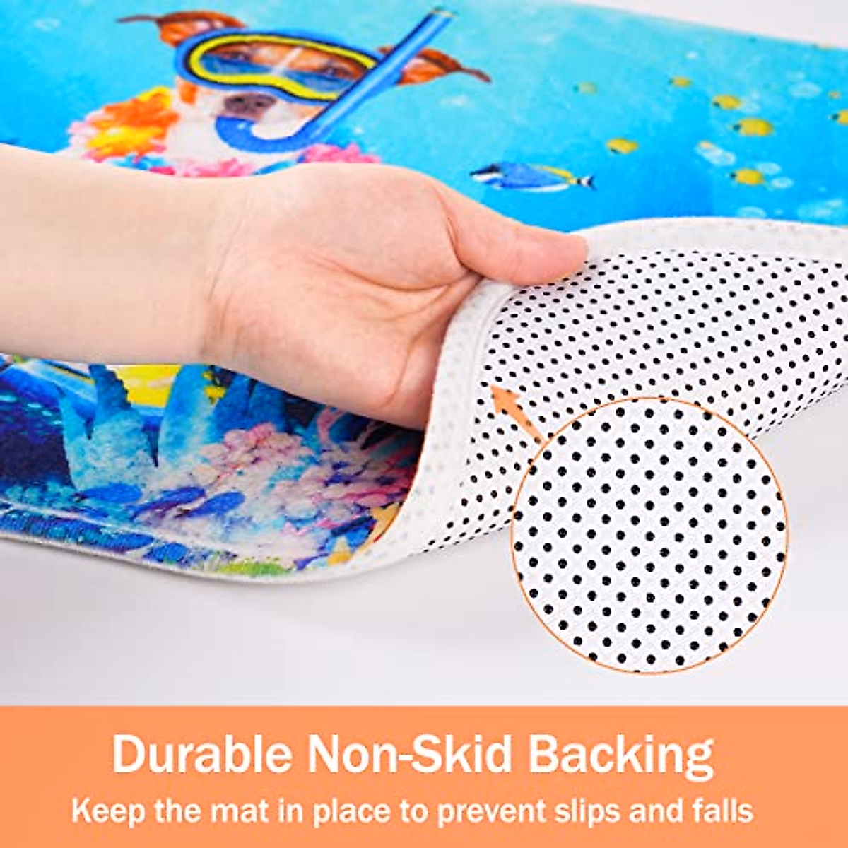 Likiyol 4 Pcs Funny Dog Shower Curtain Sets with Non-Slip Rugs, Toilet Lid Cover and Bath Mat, Blue Ocean Shower Curtain with 12 Hooks, Cute Kids Bathroom Decor