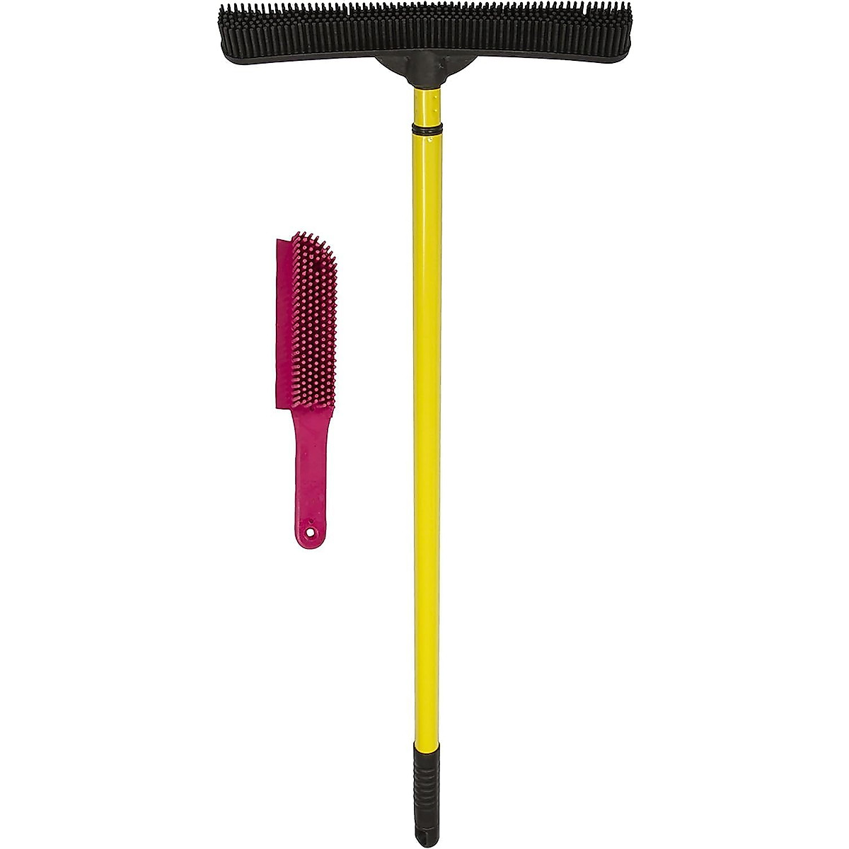 FURemover Pet Hair Removal Broom and Lint Brush Combo with Squeegee and Telescoping Handle That Extends from 3-5', Lint Brush Colors May Vary