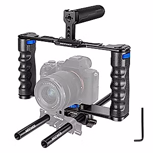 NEEWER Aluminum Alloy Camera Cage, Filmmaking Rig with Top Handle, Dual Grips & Arca Type Base, Compatible with Sony A7S III A7IV A6600 Canon EOS R5C R5 R6 DSLR/Mirrorless Cameras - VS107, Blue