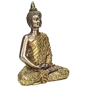 TERESA'S COLLECTIONS Antique Gold Buddha Statue Zen Decor, Small Meditation Decor Resin Decorative Yoga Collectible Figurines for Indoor Home Desk Tabletop Spiritual Living Room Decorations, 9.1"