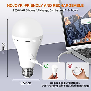 HOJOYRI 2Packs Magic Rechargeable Light Bulbs with Remote Control, E26 Cordless Battery Operated Light Bulb for Lamps, Wireless No Electricity Smart Battery Powered LED Bulb, 2200mAh/Dimmable/Timer