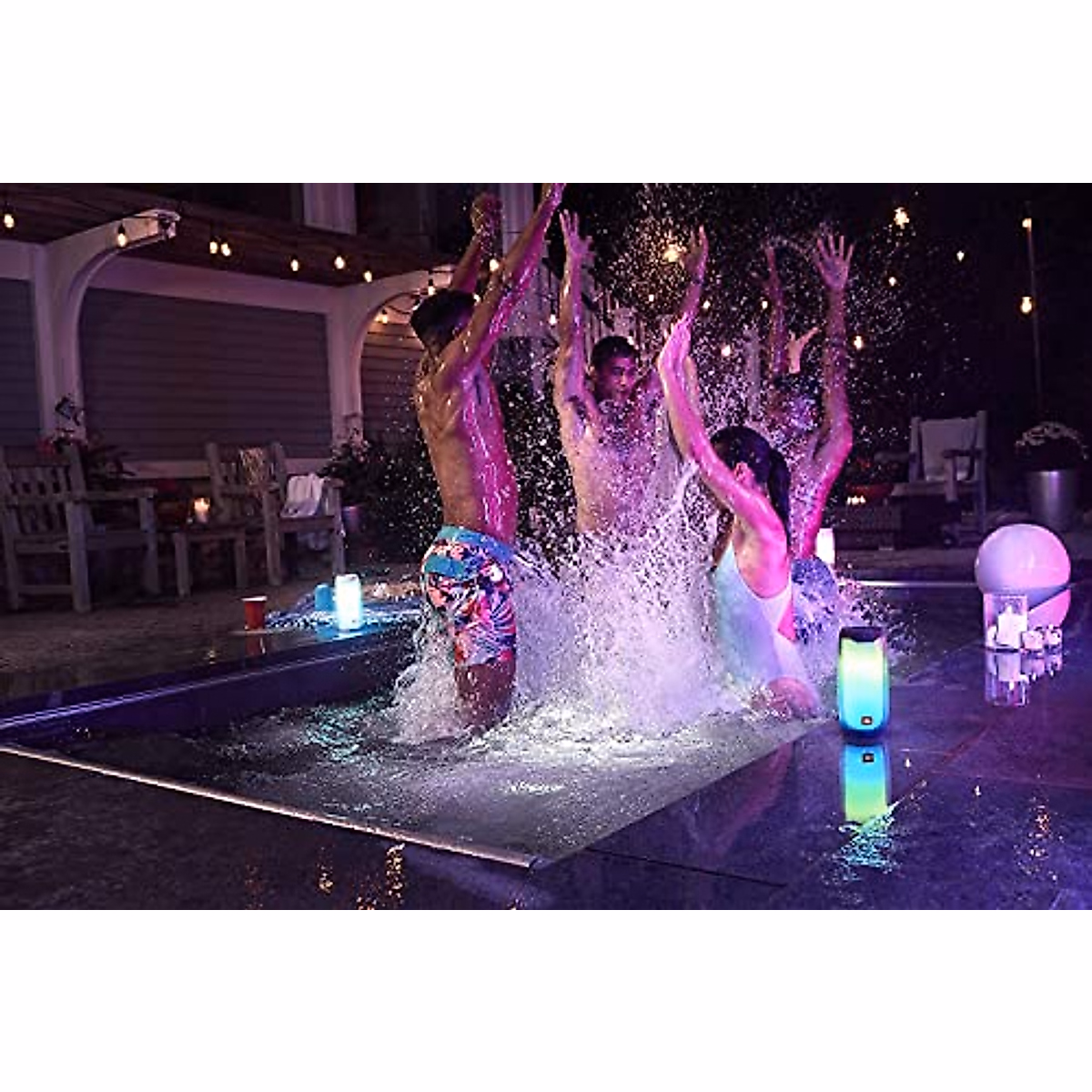 JBL Pulse 4 - Waterproof Portable Wireless Bluetooth Speaker with Light Show, Includes LED Flashlight Key Chain Bonus - Black