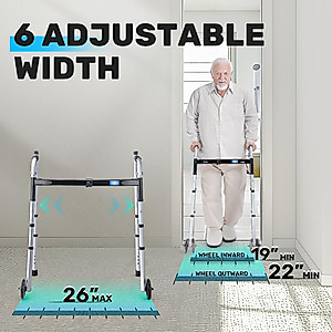 GreenChief Walkers for Seniors, Foldable Standard Walker with Adjustable Width, Folding Walker with Arm Support, 2 Wheels Walker for Elderly Handicapped Disabled (300LB)