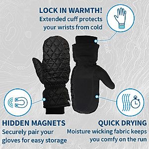 TrailHeads Touchscreen Quilted Running Mittens for Women | Insulated Hand Protection - Medium