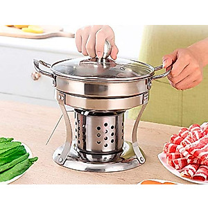 Hinomaru Collection Shabu Shabu Mini Hot Pot Stainless Steel With Glass Lid Chafing Dish Single Serving Mini Casserole Pot Cooking Gel Fuel Cookware