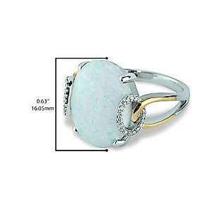 Belantina Heartland By Beverley Mitchell 10K Rose Gold with .925 Sterling Silver Oval Lab Created Opal Cabochon & Diamond Accented Statement Ring (H-I Color, I2-I3 Clarity) - Size 8