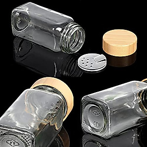 CycleMore 24 Pcs Spice Jars with Bamboo Lids 4 oz Glass Spice Jars with Labels - Minimalist Blank Spice Labels Stickers, Black Labels Stickers, Collapsible Funnel