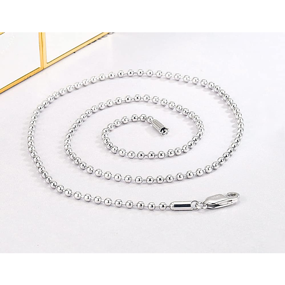 Meilanduo Solid 925 Sterling Silver 2.3mm Ball Bead Chain Necklace 18, 20, 22, 24, 26, 28 Inch for Women & Men (28")