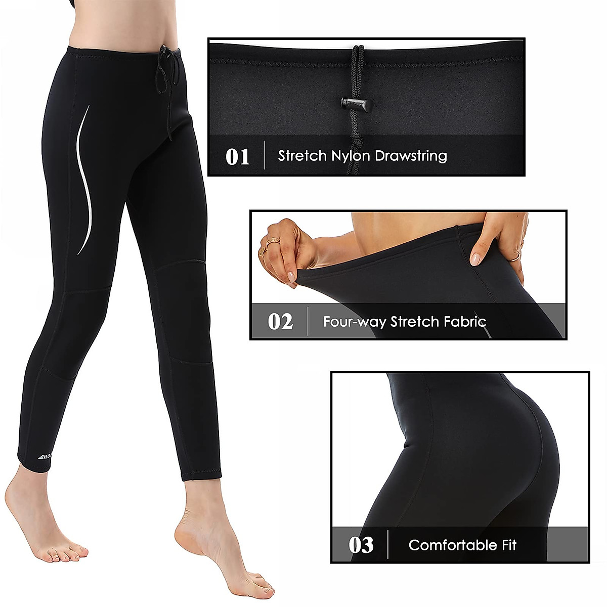 REALON Wetsuit Pants Men Womens Wet Suits Swim Tights 3mm Neoprene Swimming Leggings 2mm Long Diving Surfing Kayak Pant Keep Warm for Workout Scuba Snorkeling Canoeing Water Sports