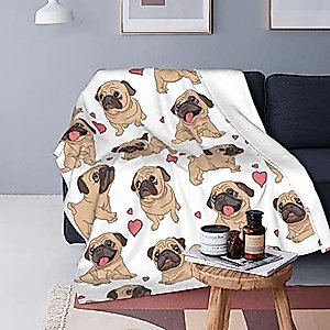 Cute Pug Dog Puppies Throw Blanket Soft Bed Blankets Lightweight Cozy Plush Flannel Fleece Blanket for Sofa Couch Bedroom 60"X50"