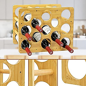 Diosbles Bamboo Countertop Wine Rack, Luxurious Wine Holder, Wine Bottles Organizer Stand, Water Bottle Organizer, Holds 13 Bottles