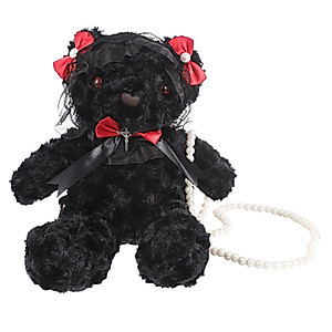 Amosfun kawaii purse gothic lolita bag purses decor dress bear- Plush Doll Sling Bag Lovely Lace Bear Crossbody Bag Chic Small Shoulder Bag for- Women- Ladies Girls (Black)