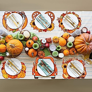 Kajaia Summer Fall Sunflower Placemats Set of 6 Gnome Sunflower Placemats 12 x 14 Inch Plastic Kitchen Placemats Truck Washable Table Mats for Summer Fall Thanksgiving Dining (Pumpkin)