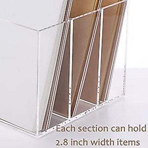 SANRUI Clear Acrylic Magazine File Holder Desk Organizer for Office Organization and Storage with 3 Vertical Compartments 8 1/2''x7 1/5''x 6 1/2'' Transparent