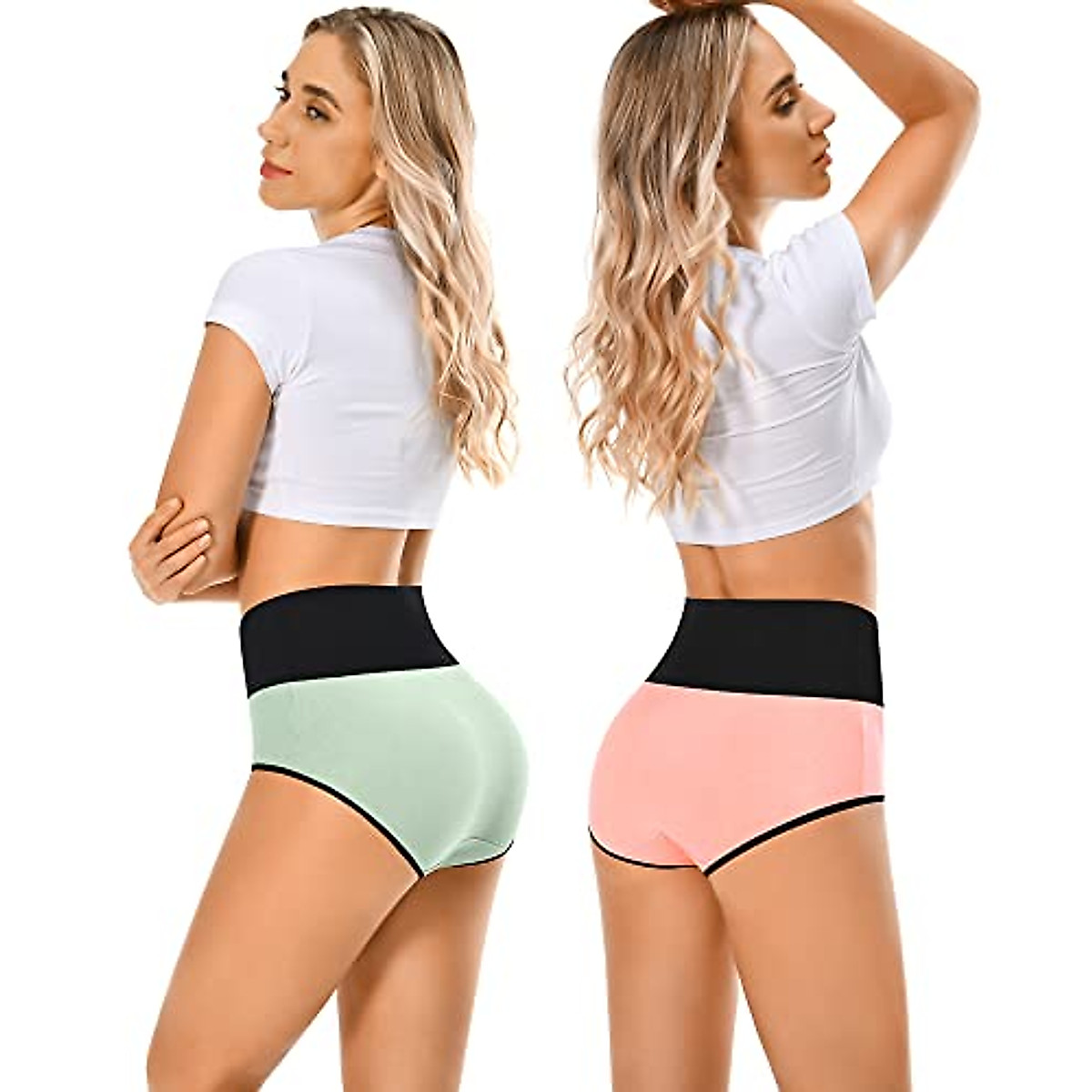 MISSWHO Cotton High Waisted Womens Underwear, Tummy Control Postpartum Essential Panties Full Coverage, C Section Ladies Briefs Plus Size Underpants 5 Pack Size 7 Large