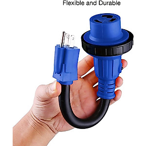 Miady 15A Male to 30A Female Locking Connector RV Adapter Cord 12" Camper Dogbone Adapter with LED Power Indicator (STW 10/3 Cord)