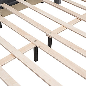 Yehha Queen Size Bed Frame w/Stud Trim Headboard & 4 Storage Drawers, Upholstered Platform Bedframe w/Wooden Slats Support & Capacity 500LBS, No Box Spring Needed, Gray