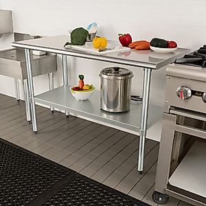 HARDURA Stainless Steel Table 24X60 Inches with Undershelf and Galvanized Legs NSF Heavy Duty Commercial Prep Work Table for Restaurant Kitchen Home and Hotel