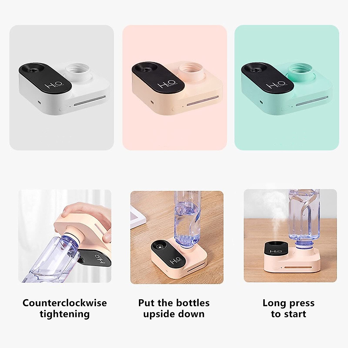 Personal Portable Travel Humidifier Ultrasonic Cool Mist Water Bottle with Auto Shut-Off, Adjustable Travel USB Mini for Car Home Bedroom Office Hotel (Green)