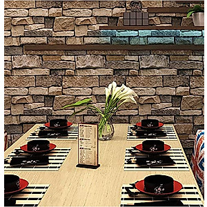 TUOKING 17.7 in x 32 ft Peel and Stick Wallpaper Self-Adhesive Removable Home Decoration, Stone Brick
