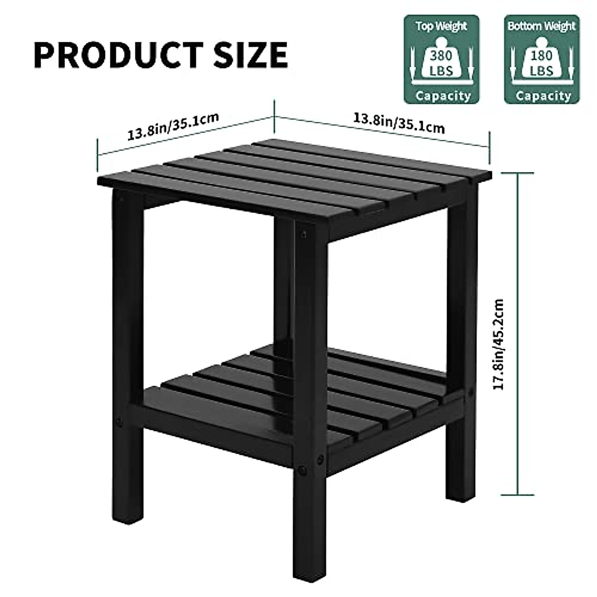 INTOBOO Outdoor Side Table,Rectangular End Table, Adirondack Small Side Tables, Patio Tables for Outside Pool Porch Deck Garden Backyard -Black