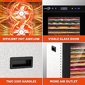Food Dehydrator with 12 Stainless Steel Trays, Double Fans, Precise Temperature Control, and Fast Drying Speed with Adjustable Timer and Temperature Control - 1200W Dryer Machine