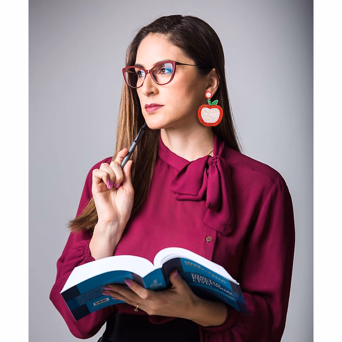 2/3Pairs Teacher Earrings for Women Beaded Pencil Dangle Earrings Statement Apple Book Drop Earrings Teacher Appreciation Gifts Back To School Jewelry Set (2 Pairs 2)