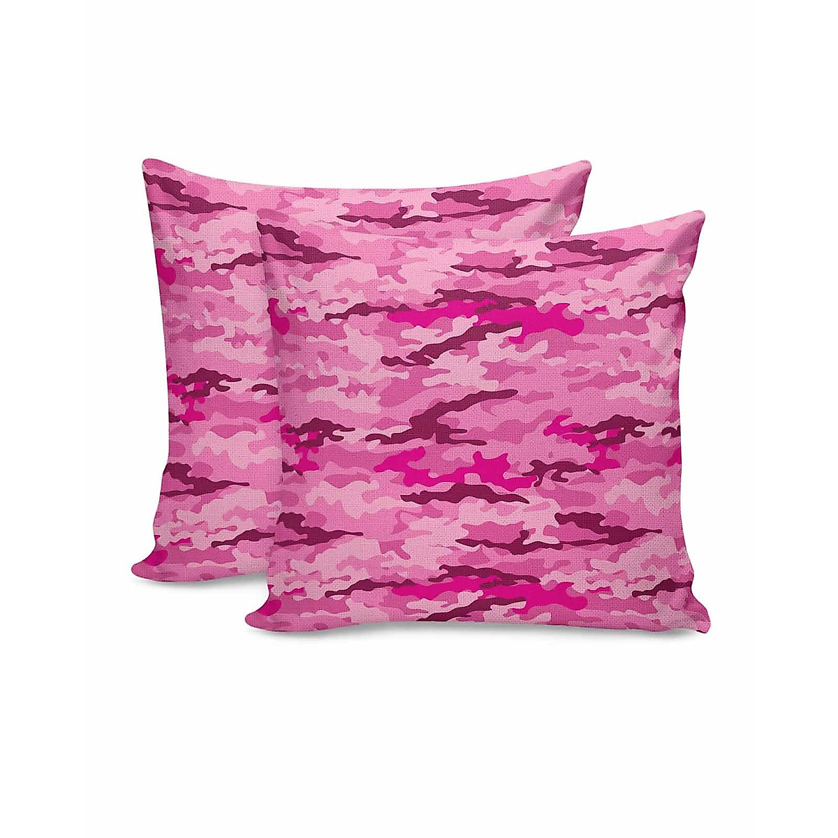 LUSWEET Cotton Throw Pillow Covers Reversible Set of 2, Camouflage Netting Camo Pink Soft Couch Pillow Covers for Sofa Bedroom Living Room 18 x 18 Inch Decorative Cushion Case Home Decor