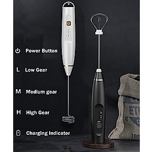 Milk Frother Handheld Rechargeable Frother for Coffee Milk Foamer with Stainless Steel Whisk and Hook, Electric Whisk Drink Mixer for Coffee, Frappe, Lattes, Cappuccino and Hot Chocolate Eggs