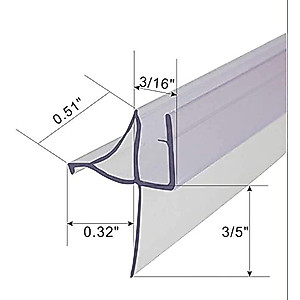 Frameless Shower Door Bottom Seal Shower Sweep with Drip Rail for 3/16-Inch Glass,36-Inch Long, Vinyl, Clear