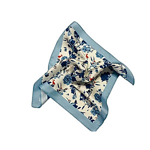 Handkerchief, men's pocket, silk square scarf, blue flower and bird pattern, oriental art