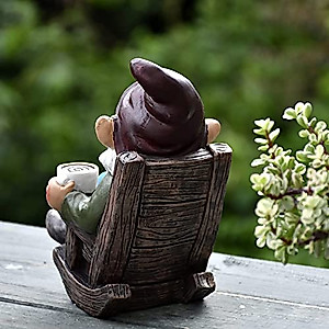OwMell Drinking Coffee Garden Gnome Statue Decoration 7.3" Gnome Garden Statue Figurine Ornament for Indoor Outdoor Home Garden Patio Yard Lawn