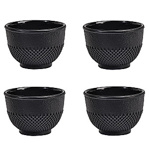 Sungmor Cast Iron Teacups - Set of 4 & 5 Ounce Japanese Style Tea Cups - Heavy Weight Black Polka Dot Teacups - Coated with Enameled Interior Vintage Teacups for Households, Offices, Tea House