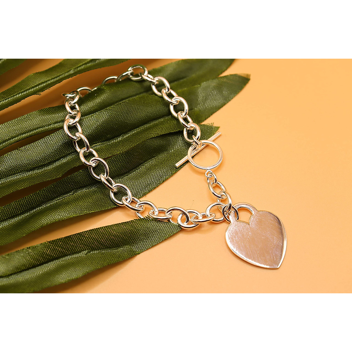 PORI JEWELERS .925 Sterling Silver Heart Charm Bracelet - For Women - Toggle Lock - 7.5"