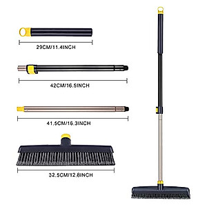 Yocada Push Broom Brush Stiff Bristles Broom Head Telescopic Heavy-Duty Outdoor Commercial for Cleaning Bathroom Kitchen Patio Garage Deck Concrete Wood Stone Tile Floor