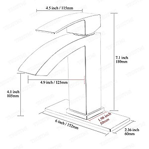 TRUSTMI Bathroom Faucet Square Shaped Brass Brushed Gold Vanity Sink Faucet Heavy Duty Single Handle Single Hole Waterfall Lavatory Faucet, 6" Deck Plate and Overflow Pop Up Drain Included