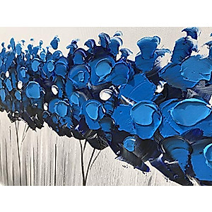 Yihui Arts Landscape Painting Abstract Tree Canvas Art Handpainted Indigo Blue Forest Pictures Artwork for Living Room Bedroom Wall Decor (20Wx40L)