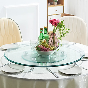 HYSOND Lazy Susan Turntable Large Glass Dining Table with Swivel Assist System Base Giratoria Turntable Organizer Round Tabletop Rotating Serving Tray, for Kitchen Dining/Parties/Wedding Φ120cm/47in