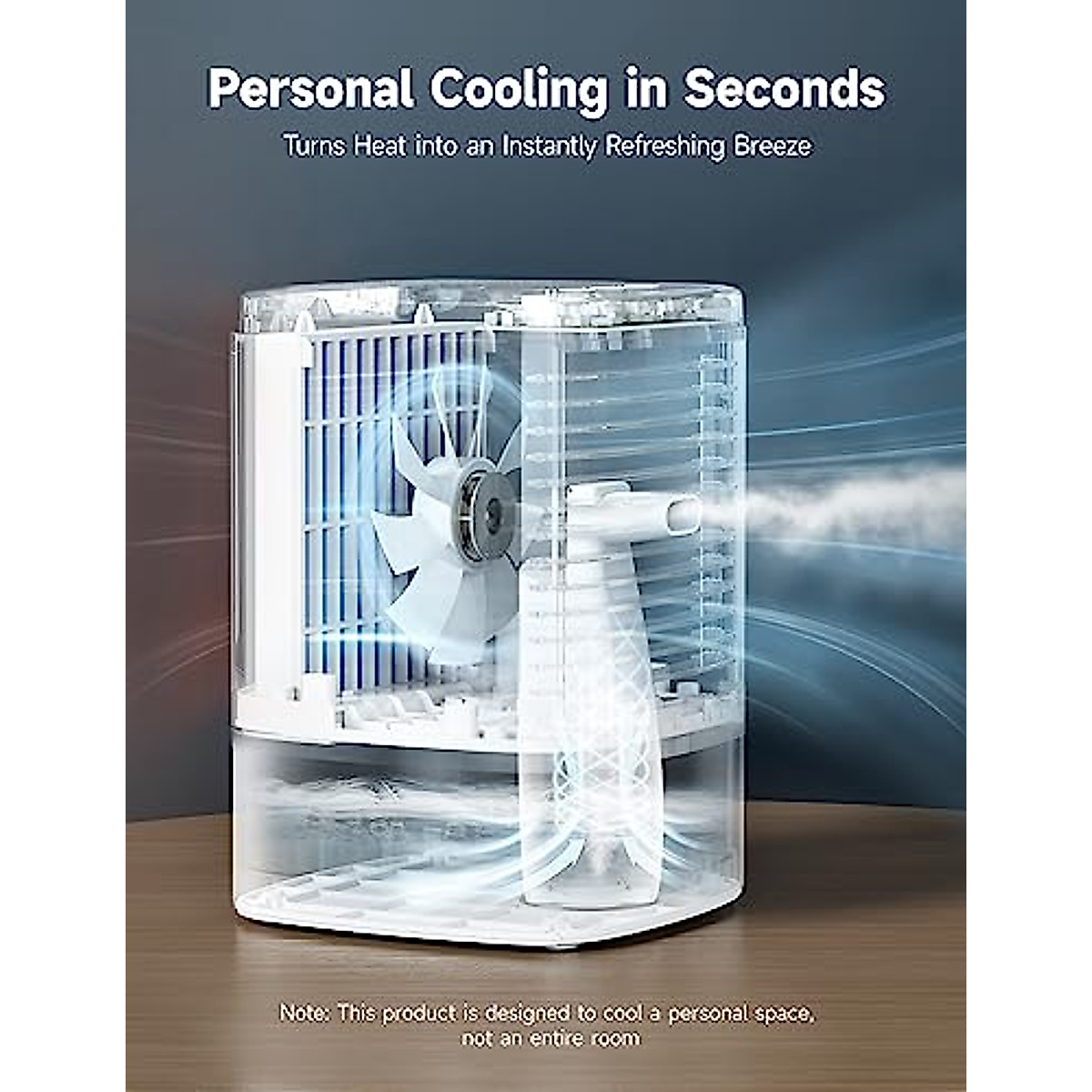 HiCOZY Air Cooler with 2 Ultrasonic Mist Levels & 3 Fan Speeds, Evaporative Air Cooler with Detachable 650ml/23oz Water Tank, 3-in-1 Portable Air Cooling Fan Humidifier for Desktop, Office and Bedroom