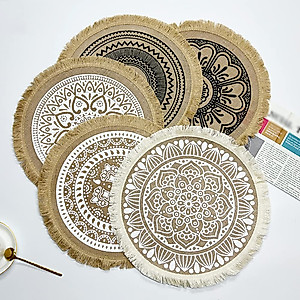 15 Inch Boho Tassels Round Placemats, HEILA Table Mats Set of 4 Jute Weave Heat Proof Washable Circle Kitchen Placemats for Table Dinner Wedding Home Decoration