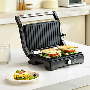 UVFAST Panini Press Grill Sandwich Maker, Large Electric 3 in 1 Panini Sandwich Maker Grill, Open 180 Degrees for Grill Indoor, Perfect for Grilling Steaks, Burger, Sandwich,Non-stick Pan, Black
