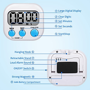 6 Pack Small Digital Kitchen Timer Classroom Timers for Kids, Kitchen Timer for Cooking with 6 Pieces Lanyard Magnetic Back and ON/Off Switch Second Minute Count Up Countdown, Multicolored