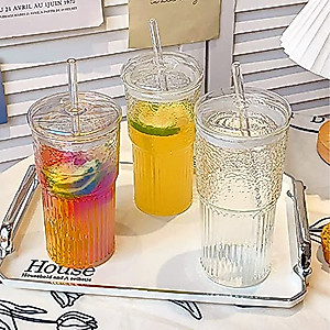 CAYOREPO 2 Packs 20 oz Glass Cups with Lids and Straws, Glass Coffee Tumbler, Tumbler Water Glass, Water Bottle, Thick Wall Glass Coffee Mug Iced Tea Cup (Clear (2Pcs 20oz))