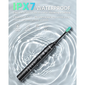 BAOVERI Electric Toothbrush with 8 Brush Heads for Adults&Kids, Ultrasonic Electric Toothbrushes, 5 Modes & 3 Intensity Levels, 2 Minutes Smart Timer, 4 Hours Fast Charge for 60 Days