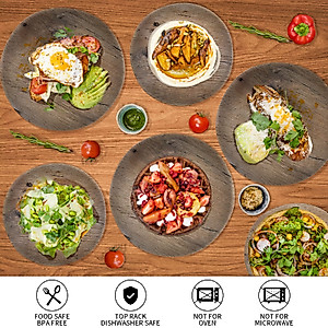 FELOVUWON Melamine Dinnerware Set 12pcs Dinner Plates and Bowls Sets for 4 Dishwasher Safe Camping Dishes Set Unbreakable Salad Plates for Casual Indoor Outdoor Dining Party RV Camping (Wood Grain)