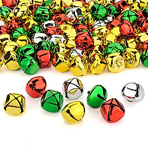100PCS 1 Inch Multicolored Jingle Bells Christmas Metal Bells Craft for Christmas Festival Party Wedding Decorations DIY Project, Large Jingle Bells Bulk, Red, Green, Silver, Gold