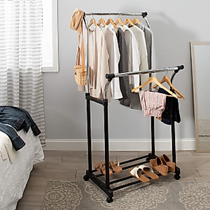 Organize It All Adjustable Double Rail Rolling Clothing and Garment Rack
