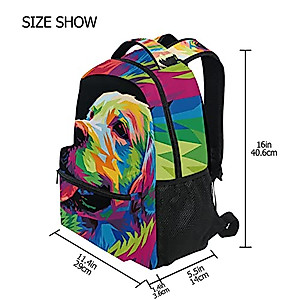 ALAZA Colorful Dog Print Golden Retriever Backpack Purse with Multiple Pockets Name Card Personalized Travel Laptop School Book Bag, Size M/16.9 inch