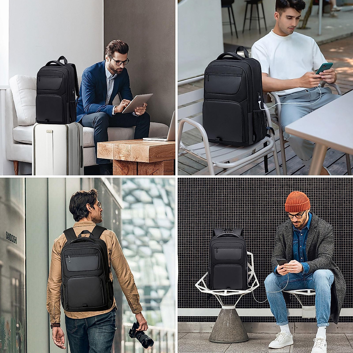 Travel Laptop Backpack, Anti Theft Backpack for Men Women with USB Charging Port, Water Resistant Computer Backpacks Bag Fits 15.6 Inch Computer and Notebook