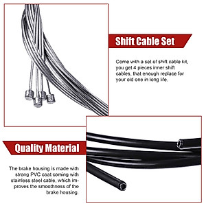 4 Pack Bike Brake Gear Shifter Cable Kit, Universal Bicycle Change Cable Bike Shift Cable and Transmission Cable, Bicycle Cycling Shifter Cable Housing Kit for Mountain Road Bike Repair, Black